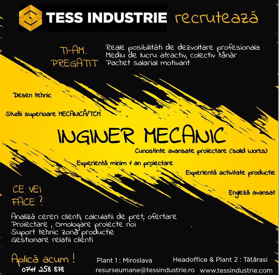 Anunt_Inginer-mecanic – Facultatea de Mecanică Iaşi