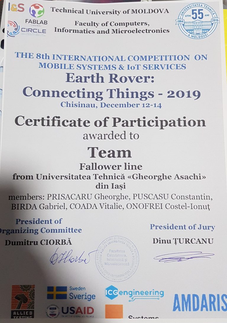 Diploma participare – Facultatea de Mecanică Iaşi